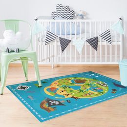 Vinylteppich - Piraten - Willkommen auf der Pirateninsel - Illustration bunt Vinylmatte Pirat Kinderzimmer