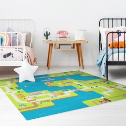 Bilderwelten Vinylteppich Illustration bunt Fahrzeuge Vinylmatte - Stra&szlig;en - Stadt Land Fluss - Fahrzeuge Kinderzimmer