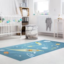 Vinylteppich - No.MW16 Buntes Weltraumtreiben - Illustration blau Himmel Vinylmatte Himmel Kinderzimmer