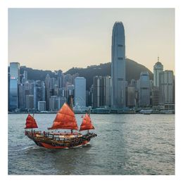 Bilderwelten Alu-Dibond Outdoor Bild Dschunke im Victoria Harbour