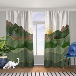 Bilderwelten Vorhang Grafische Landschaft mit Sonne