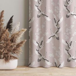 Bilderwelten Vorhang Asiatisches Muster mit Kranichen und Bl&uuml;ten - blickdichte Gardine Tiere Muster Wohnzimmer Schlafzimmer K&uuml;che Bad Badezimmer Beige