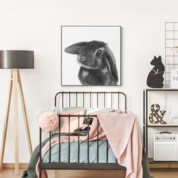 Bilderwelten Wechselbild Illustration Hase Schwarz Wei&szlig; Zeichnung