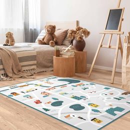 Vinylteppich - Kleinstadt - Von der Stadt in die Natur - Illustration bunt Fahrzeuge Vinylmatte Fahrzeuge Kinderzimmer