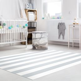 Vinylteppich - No.YK53 Querstreifen Grau Wei&szlig; - Illustration grau Vinylmatte Streifen Kinderzimmer