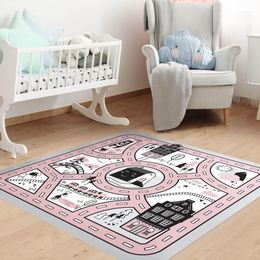 Vinylteppich - Skandinavien - Die rosane Stadt - Illustration schwarz Fahrzeuge Vinylmatte Fahrzeuge Kinderzimmer