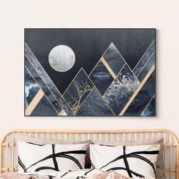 Bilderwelten Wechselbild Goldener Mond abstrakte schwarze Berge