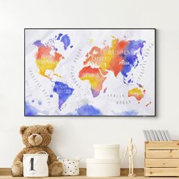 Bilderwelten Wechselbild Weltkarte Aquarell violett rot gelb