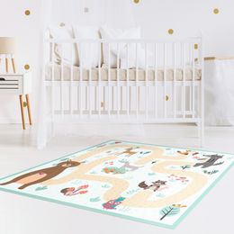 Vinylteppich - Waldtiere - Freunde auf dem Waldweg - Illustration bunt Tiere Vinylmatte Deko Kinderzimmer