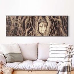 Bilderwelten Wechselbild Buddha in Ayutthaya von Baumwurzeln ges&auml;umt in Braun