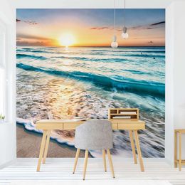Bilderwelten Tapete - Fototapete Sonnenuntergang am Strand - Schlafzimmer Wohnzimmer Bildtapete - Schlafzimmer Wohnzimmer - auch selbstklebend
