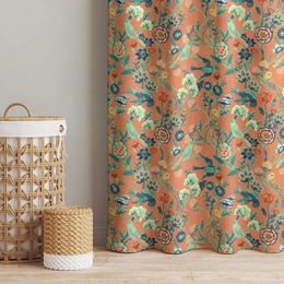 Bilderwelten Vorhang Indisches Muster V&ouml;gel mit Blumen Orange - blickdichte Gardine Blumen Floral Illustration Muster Skyline Stadt Tiere Wohnzimmer Schlafzimmer