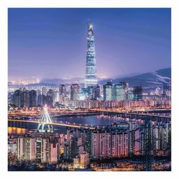 Bilderwelten Alu-Dibond Outdoor Bild Lotte World Tower bei Nacht