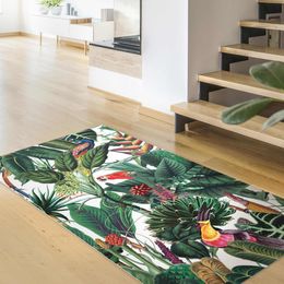 Vinylteppich - Bunter tropischer Regenwald Muster - Tropisch gr&uuml;n Tiere Vinylmatte V&ouml;gel K&uuml;che Badezimmer Flur