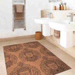 Bilderwelten Vinylteppich Orientalisch braun Spirituell Vinylmatte - Buddha Bl&uuml;te auf Korkoptik - Buddha K&uuml;che Badezimmer Flur