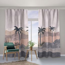 Bilderwelten Vorhang Grafische Landschaft mit Palmen