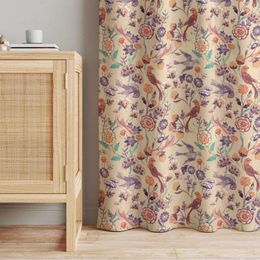 Bilderwelten Vorhang Indisches Muster V&ouml;gel mit Blumen Beige - blickdichte Gardine Blumen Floral Illustration Muster Skyline Stadt Tiere Wohnzimmer Schlafzimmer