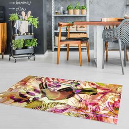 Vinylteppich - Bunte Collage - Tukan - Tropisch rosa Tiere Vinylmatte Pflanzen K&uuml;che Badezimmer Flur