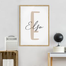 Bild mit Rahmen - Wunschbuchstabe mit Wunschtext Beige - Buchstaben & Zahlen beige modern inkl. Rahmung Name Kinderzimmer Baby M&auml;dchen Jungen
