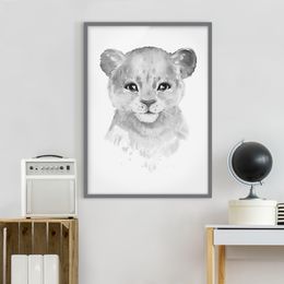Bild mit Rahmen Portrait Baby L&ouml;win