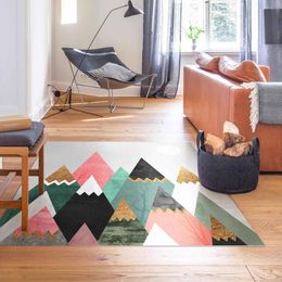 Bilderwelten Vinylteppich Abstrakt bunt Natur Aquarell - Dreieckige Berge mit Goldspitzen - Landschaft K&uuml;che Badezimmer Flur