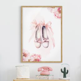 Bild mit Rahmen - Rosa Ballettschuhe - originell rosa modern Aquarell Tanzen Kinderzimmer Baby M&auml;dchen Jungen