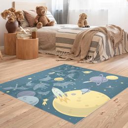 Bilderwelten Vinylteppich Illustration blau Spirituell Vinylmatte - Planeten mit Sternzeichen und Raketen - Fahrzeuge Kinderzimmer
