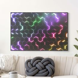 Bilderwelten Wechselbild Strukturierte Hexagone mit Neonlicht