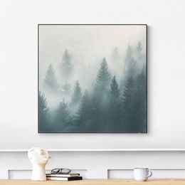 Bilderwelten Wechselbild Nadelwald im Nebel