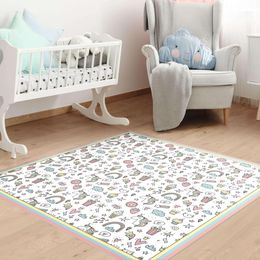 Bilderwelten Vinylteppich Illustration pastell Tiere Vinylmatte - Einh&ouml;rner und S&uuml;&szlig;es in Pastell mit Rahmen - Einhorn Kinderzimmer