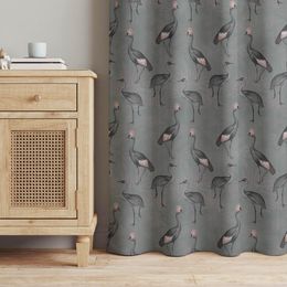 Bilderwelten Vorhang Kraniche auf Grau - blickdichte Gardine Illustration Muster Tiere Wohnzimmer Schlafzimmer K&uuml;che Bad Badezimmer Grau