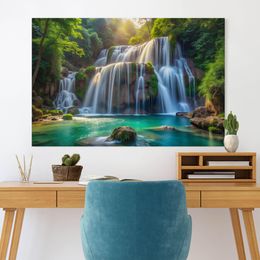 Bilderwelten Leinwandbild Nationalpark - Wandbild bis XXL Print Wald B&auml;ume Natur Wohnzimmer Schlafzimmer Bad Badezimmer K&uuml;che Flur Esszimmer Blau