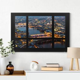 Bilderwelten Wechselbild Fensterblick auf Londons Skyline mit Br&uuml;cken