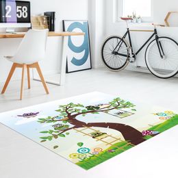 Bilderwelten Vinylteppich Illustration bunt Wald Vinylmatte - No.YK23 Lustiger Eulenbaum - B&auml;ume Kinderzimmer