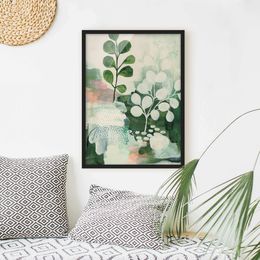 Bild mit Rahmen Gr&uuml;ner Zweig II - gerahmte Wandbilder Print Kunstdruck Wohnzimmer Flur Gr&uuml;n