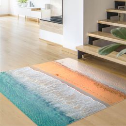 Bilderwelten Vinylteppich Motiv blau Strand Vinylmatte - Fu&szlig;abdr&uuml;cke im Paradies - Landschaft K&uuml;che Badezimmer Flur