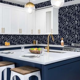Bilderwelten Fototapete K&uuml;che Vintage Kr&auml;uter Blau K&uuml;chentapete Landhaus wei&szlig;es Muster Mustertapete Dunkel modern Vlies