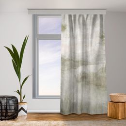 Bilderwelten Vorhang nach Ma&szlig; blickdicht Verdunkelung Wald Vintage gr&uuml;n - Pastellgr&uuml;ne Landschaft mit Kranich - B&auml;ume Wohnzimmer Schlafzimmer