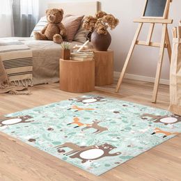 Bilderwelten Vinylteppich Illustration gr&uuml;n Tiere Vinylmatte - Forest-Friends-mit-Waldtieren - B&auml;r Kinderzimmer