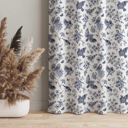Bilderwelten Vorhang Blaumeisen in Blauschwarz - blickdichte Gardine Landhausstil Muster Blumen Floral Tiere Wohnzimmer Schlafzimmer K&uuml;che Bad Badezimmer Blau