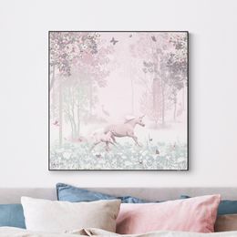 Bilderwelten Wechselbild Einhorn auf Blumenwiese in Rosa