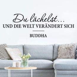 Wandtattoo Spruch Du l&auml;chelst... Wandsticker Wandaufkleber S-XXL in 35 Farben Schlafzimmer, Wohnzimmer - Zitat Schriftzug
