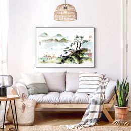 Bilderwelten Wechselbild Japanische Aquarell Zeichnung See und Berge
