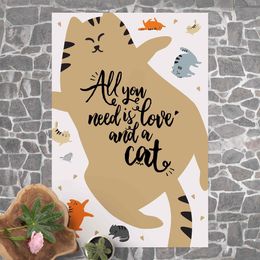 Bilderwelten Vinylteppich modern bunt Tiere Vinylmatte - All you need is love and a cat Katzenbauch - Katze K&uuml;che Badezimmer Flur