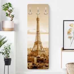 Bilderwelten Wandgarderobe gold Stadt Motiv Flurgarderobe - I Love Paris - Skylines Garderobenpaneel Flur