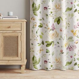 Bilderwelten Vorhang nach Ma&szlig; blickdicht Verdunkelung Tiere modern Aquarell weiss - Wildblumen und Wei&szlig;e Rosen Aquarell Muster - Rose Wohnzimmer Schlafzimmer