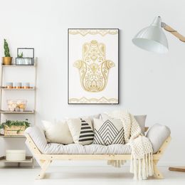 Bilderwelten Wechselbild Hamsa Hand Illustration wei&szlig; gold
