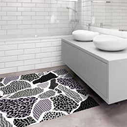Bilderwelten Vinylteppich Illustration grau Tiere Vinylmatte - Animalprint Zebra Tiger Leopard Europa - Deko K&uuml;che Badezimmer Flur