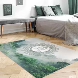 Vinylteppich - Buddha Mandala im Nebel - Orientalisch gr&uuml;n Spirituell Vinylmatte Asia K&uuml;che Badezimmer Flur