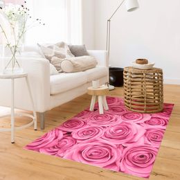 Vinylteppich - Rosa Rosen - Landhaus pink Blumen Vinylmatte Rose K&uuml;che Badezimmer Flur